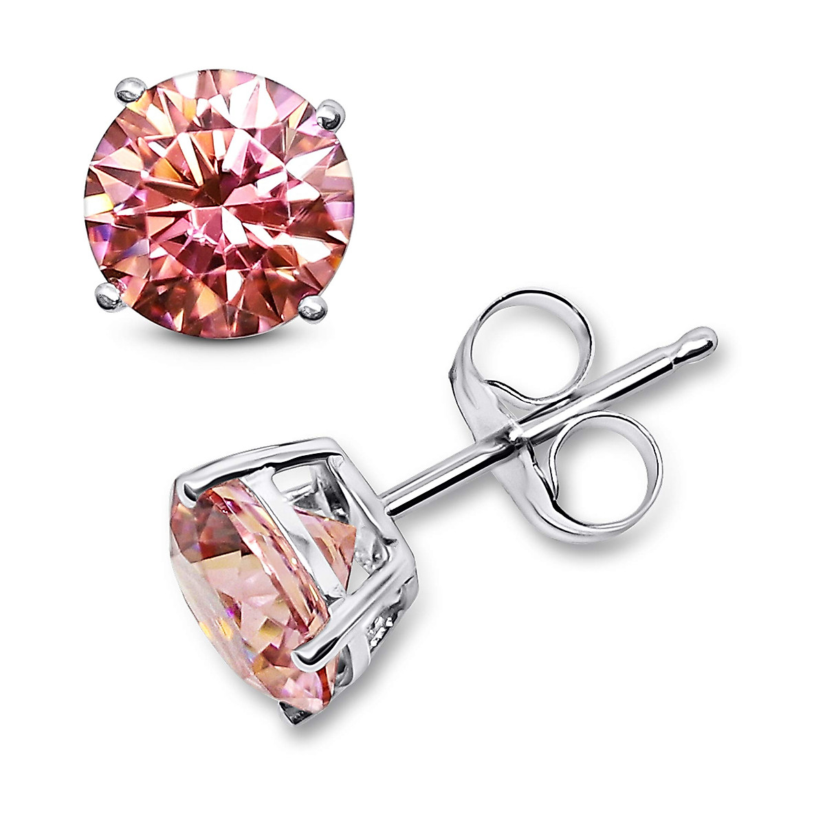 Oro Leoni 14K White Gold Simulated Morganite Stud Earrings, 7mm Round