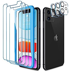 CANSHN 3 Pack Screen Protector for iPhone 11 [6.1 inch] + 3 Pack Tempered Glass Camera Lens Protector with Easy Installation Frame, Anti-Scratch, Case Friendly, 9H Hardness, HD Clear Film [6 Pack]