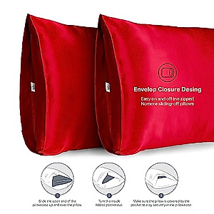 AL AHMEDANI LINEN Red Satin Sheets Queen - Luxurious 4-Piece Red Silk Bed Sheets - Silky Smooth, Deep-Pocket 1 Fitted Sheet, 1 Flat Sheet, 2 Pillowcases