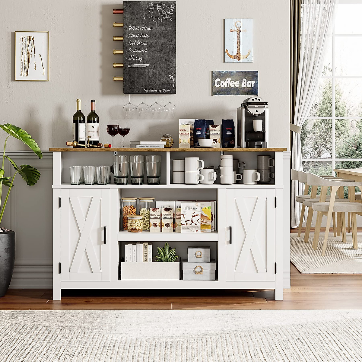 HOSTACK Barn Door TV Stand for TVs Up to 65", Modern Farmhouse Wood Entertainment Center, Media Console Table with Storage Cabinet & Adjustable Shelves, Buffet Sideboard for Dining Room, White