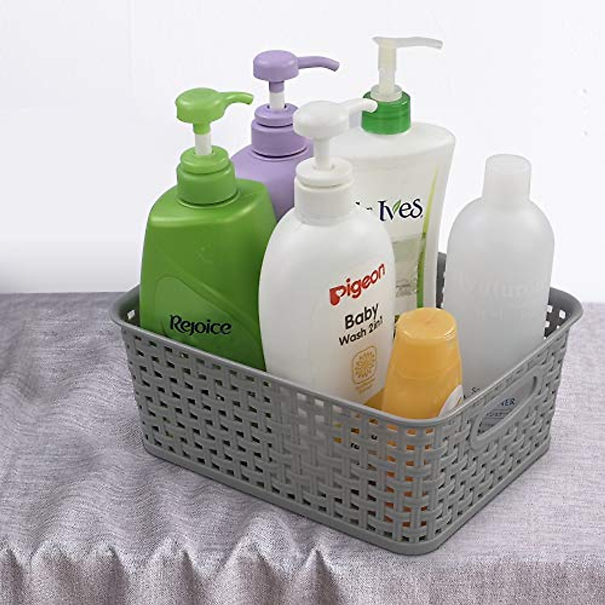 Readsky Small Woven Plastic Storage Baskets, Plastic Baskets for Shelves, Gray, Pack of 6