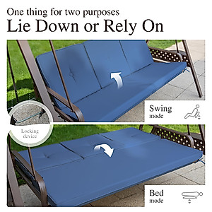 Sophia & William Outdoor Porch Swing with Adjustable Canopy,3-Seat Patio Swing Chair with Weather Resistant Steel Frame for Backyard Front Porch Lawn, Removable Cushions and Iron Tea Tray,Blue