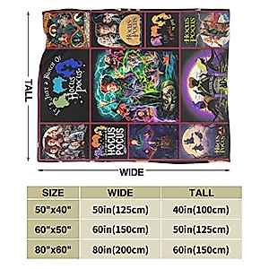 TNHPYEG Travel American Fantasy Comedy Horror Hocus and Pocus Throw Blanket, Fleece Halloween Blankets and Throws for Sofa, Warm Air Conditioned Blanket 50"X40"