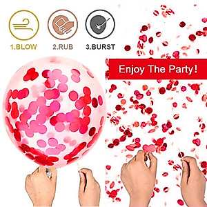 50PCS 12 Inches Latex Balloons Confetti Balloons Set - Red & Pink & White Balloons Helium Balloons for Valentines Day Bridal Shower Wedding Party Decorations Supplies