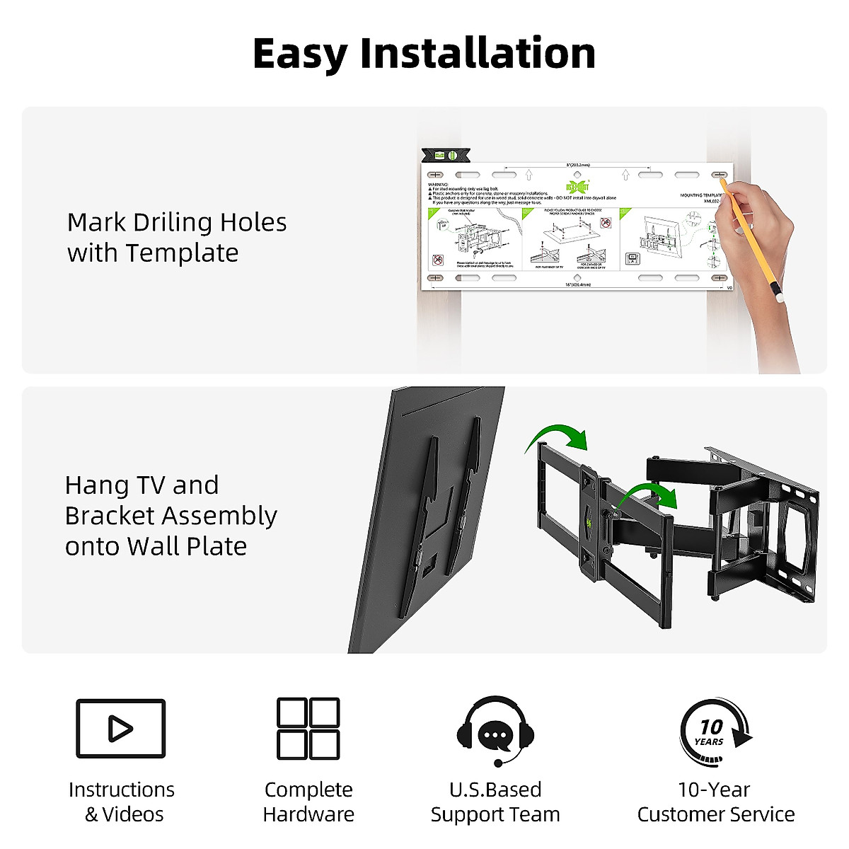 Full Motion TV Wall Mount for Most 37"-86" Flat Screen TV, Swivel or Tilt TV Wall Bracket with Dual Articulating Arms, for 12"-16" Wood Studs, Max VESA 600x400mm, Load 120 lbs by USX MOUNT