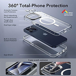 ESR for iPhone 15 Pro Max Case, Full-Body Shockproof MagSafe Case, Exceeds Military-Grade Protection, Magnetic Phone Case for iPhone 15 Pro Max, 2-Part Tough Case with Stand, Armor Series, Clear
