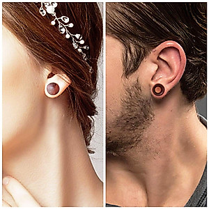 Longbeauty 2Pair Vintage Brown Natural Wood Double Flared Hollow+Saddle Tunnels Ear Plugs Stretcher Gauges 8MM=0G