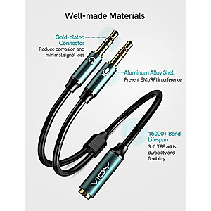 VIOY Headphone Splitter for Computer [3FT/1M], CTIA 3.5mm Female TRRS to 2 Male TRS Audio Jack Adapter with Separate Microphone and Earphone Converter for Gaming Headset to PC…