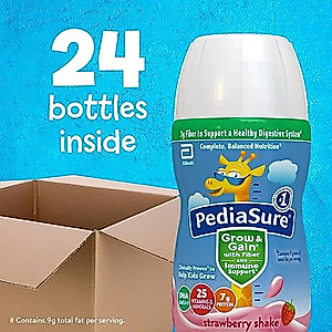 PediaSure Grow & Gain with Fiber, 3g Fiber to Support a Healthy Digestive System, Nutrients for Immune Support, Kids Nutritional Shake, DHA Omega-3, Non-GMO, Strawberry, 7.4 fl oz (Pack of 24)