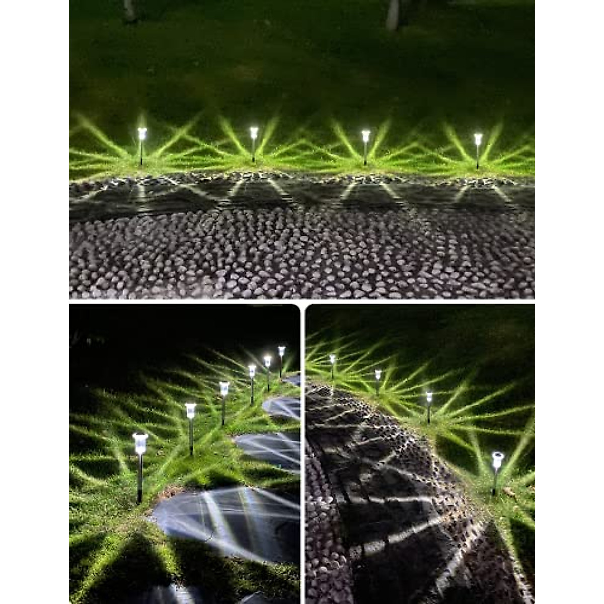 papasbox 12 Pack Solar Pathway Lights Solar Outdoor Lights Stainless Lamp Waterproof LED Solar Powered Landscape Path Ground Stakes Light for Lawn Garden Yard Patio Walkway Driveway Lighting