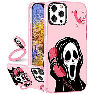 Toycamp for iPhone 12/12 Pro Case for Women, Cute Girly Print Design for Girls Teens Case with Ring Kickstand Cover for iPhone 12/12 Pro (6.1inch) Pink
