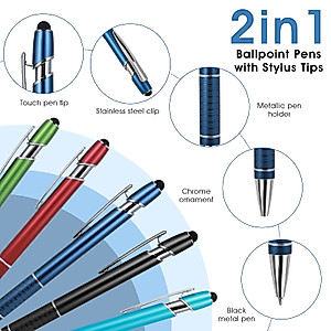 TIESOME 5 Pieces Ballpoint Pen with Stylus Tip, 2 in 1 Stylus Pens Stylish Pen, 0.5 mm Black Ink Retractable Ballpoint Pen, Metal Stylus Pen for Touch Screens School Office Gift Supplies
