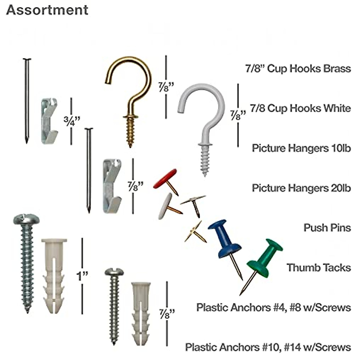 Qualihome Household Repair and Hanging Kit: Screws, Nails, Wall Anchors, Cup Hooks, Picture Hangers, Push Pins, and More