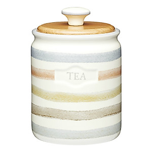 KitchenCraft Classic Collection Striped Ceramic Tea Caddy, 800 ml (28 fl oz) - Cream