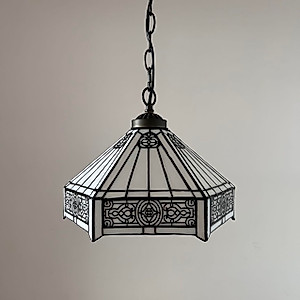 enjoy decor lamps Tiffany Pendant Lighting White Hexagon Stained Glass Hanging Lamp LED Bulb Included for Dining Room Island Kitchen Living Room 12”W*12”D*60”H