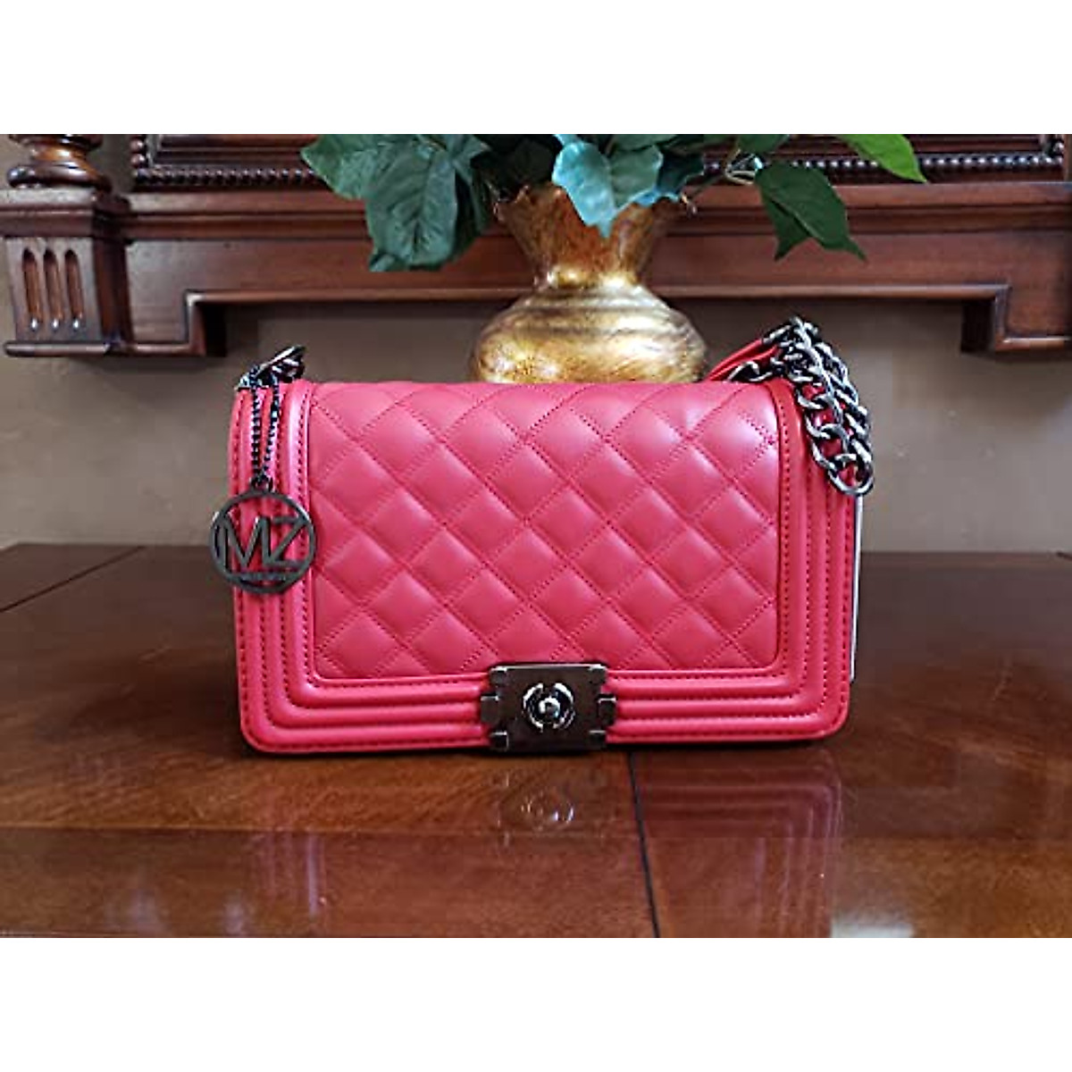 MariaKinz Leather Shoulder/Crossbody Bags and Purse with Convertible Strap (Red Mosaic)