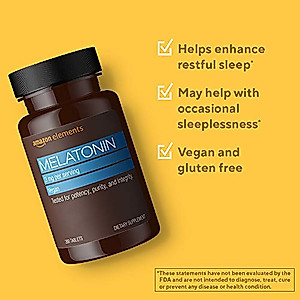 Amazon Elements Melatonin 3mg, Helps with occasional sleeplessness, Vegan, Unflavored, 260 Tablets, 8 month supply (Packaging may vary)