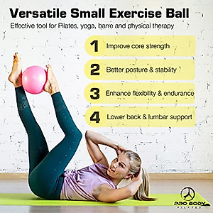 ProBody Pilates Ball Small Exercise Ball, 9 Inch Barre Ball, Mini Soft Yoga Ball, Workout Ball for Stability, Barre, Ab, Core, Physio and Physical Therapy Ball at Home Gym & Office (Aqua)
