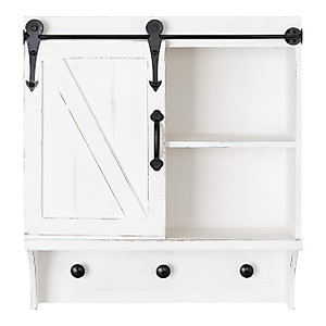 Kate and Laurel Cates Decorative Farmhouse Cabinet Wall Organizer with Sliding Barn Door and 3 Knobs, 18 x 8 x 20, White, Shabby-Chic Farmhouse-Inspired Mail and Key Holder for Wall