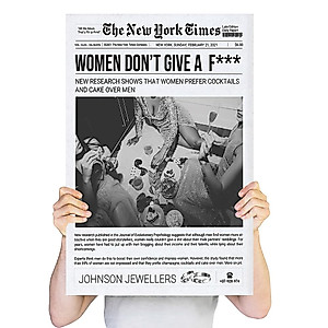 OPPQRRS Vintage Black White Canvas Wall Art, Trendy Girly Newspaper Dorm Aesthetic Poster, Funky Disco Ball Cocktail Prints, Humor Women Party Cake Pictures 12x16in Unframed