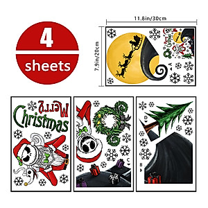 Yovkky 158 PCS Merry Christmas Nigh.tmar.e BEF.ore Christmas Window Clings, Santa Claus Xmas Tree Stickers Decals Decor, 2025 New Year Winter Holiday Party Home Kitchen Decorations