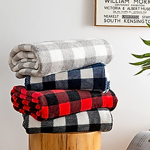BEDELITE Fleece Throw Blanket for Couch Sofa Bed, Buffalo Plaid Decor Navy and White Checkered Blanket, Cozy Fuzzy Soft Lightweight Warm Blankets for Spring and Summer