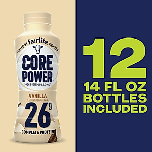 Core Power Fairlife 26g Protein Milk Shakes, Ready To Drink for Workout Recovery Liquid, Vanilla, 14 Fl Oz Bottle, kosher (Pack of 12)