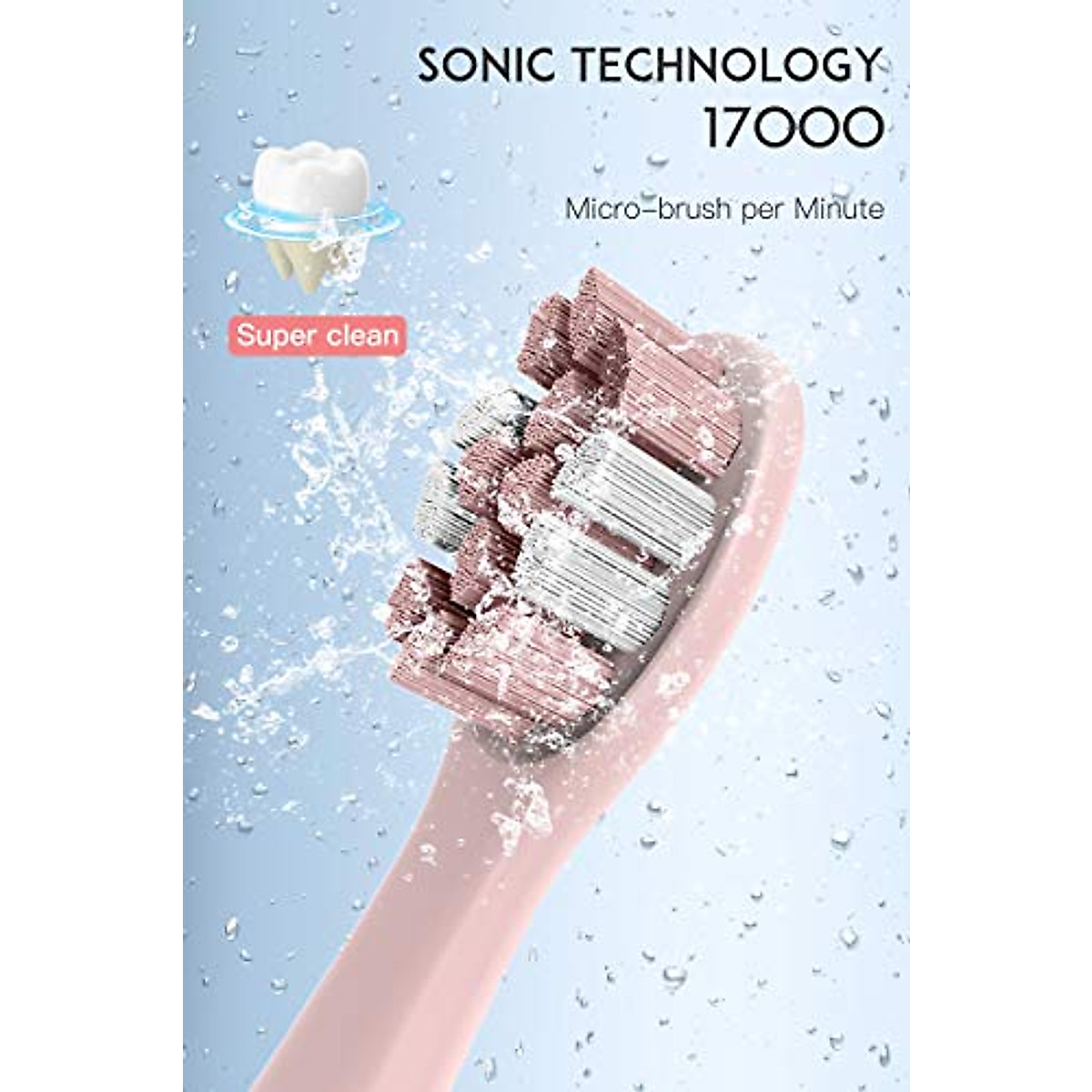 DMH Electric Toothbrush, Sonic Electric Toothbrush Powerful Cleaning, Rechargeable Travel Toothbrush with 4 Brush Heads, 3 Modes, 4 Hour Fast Charge for 60 Days Use, Pink