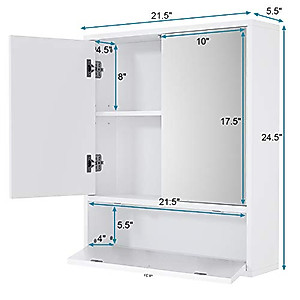 Tangkula Bathroom Mirror Cabinet, Wall Mounted Medicine Cabinet with Mirror Doors & Adjustable Shelf, Mirrored Bathroom Storage Cabinet, Bathroom Wall Cabinet, 21.5 x 5.5 x 24.5 Inches, White