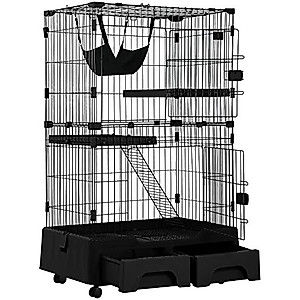 Cat Cage Playpen Kennel Crate 52.3 Inchs Height Cat House Cat Litter Box and Storage Case in One Pet Enclosure with 2 Front Doors 2 Ramp Ladders 2 Resting Platforms Beds Tray Hammock Cage for Cats