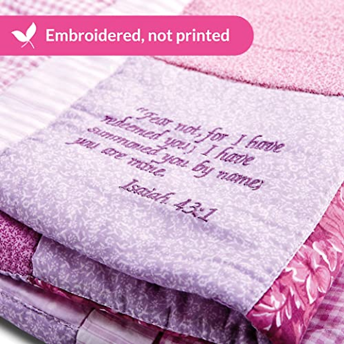 Baptism Gift for Baby Girl, Soft Pink Cotton Quilt Embroidered with 9 Bible Verses for Baby Shower, Christening, Dedication, Granddaughter, Goddaughter, Etc.