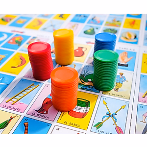 Loteria Mexican Bingo Game Kit - Loteria Bingo Game for 20 Players - Includes 1 Deck of Cards and Boards - with 100 Bingo Chips - for The Entire Family - Great for Learning Spanish.