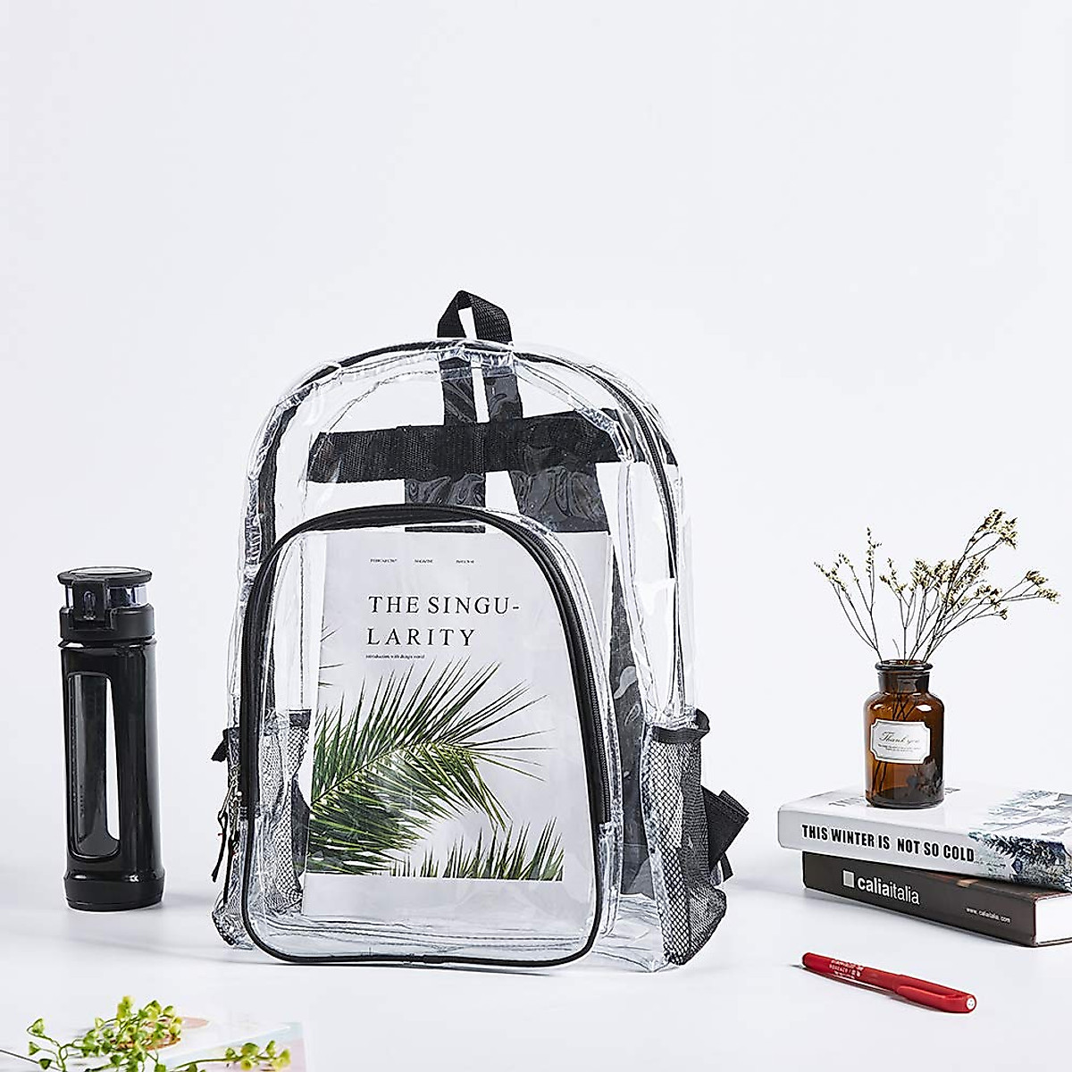 Heavy Duty Clear Backpack, Large Transparent Clear Bookbag, See Through Backpack for College, Work, Security Travel & Sports