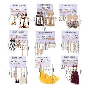 JMScape 53 Pairs Hypoallergenic Tassel Acrylic Drop Dangle Earrings for Women, Fashion Gold Hoop Earrings, Pearl Studs, Multipack