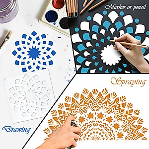 24 Pieces Mandala Stencil Reusable Mandala Painting Templates Floral Design Stencil Mandala Drawing Craft Stencil for DIY Wall, Tile, Furniture, Canva, Outdoor Indoor Decoration