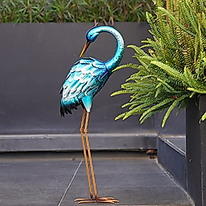 Chisheen Crane Garden Statues, Metal Garden Crane Outdoor, Blue Heron Sculpture Metal Yard Art, Large Garden Heron Decoy, Bird Statues, Lawn Ornaments for Backyard Pond Patio Porch Outside Decorations