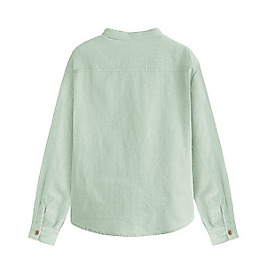 Inorin Boys Linen Shirt Button Up Henley Long Sleeve Dress Shirts Cotton Lightweight Tees Tops with One Pocket Mint Green