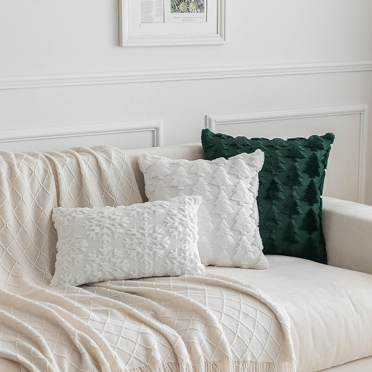 SHITURRE Christmas Snowflake Decorative Throw Pillow Covers Set of 2 Packs, Soft Fluffy Pillowcases for Home Décor, Boho Pillow Covers for Couch Bedroom(White-Snowflake, 18"x18")