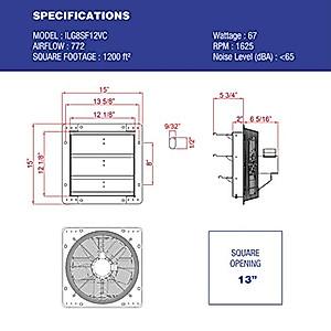 iLiving 12" Shutter Exhaust Fan with Wireless Smart Remote Controlled Thermostat and Humidity, Variable Speed Wall Mounted Attic Vent Fan, Chicken Coop Ventilation, 960 CFM, 1400 SQF Coverage Area