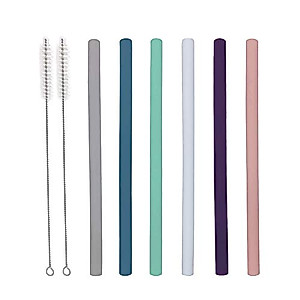Senneny Set of 6 Silicone Drinking Straws for 30oz and 20oz - Reusable Silicone Straws BPA Free Extra Long with Cleaning Brushes- 6 Straight- 8mm diameter