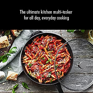 STAUB Cast Iron Pan with Lid 10-inch, 2.9 Quart Serves 2-3, Fry Pan, Cast Iron Skillet, Wok, Made in France, Matte Black