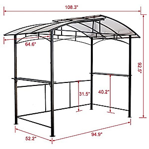 Voohek Grill Gazebo 8x5ft, Outdoor Patio Canopy, BBQ shelter with Steel Hardtop and Side Shelves,Black