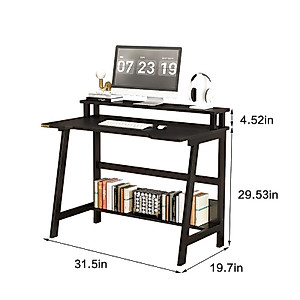YQ JENMW 31.5 Inch Small Desk, Small Computer Desk for Small Spaces, Modern Writing Table with Monitor Storage Shelf, Compact Laptop Desk for Home Office and Study, Black