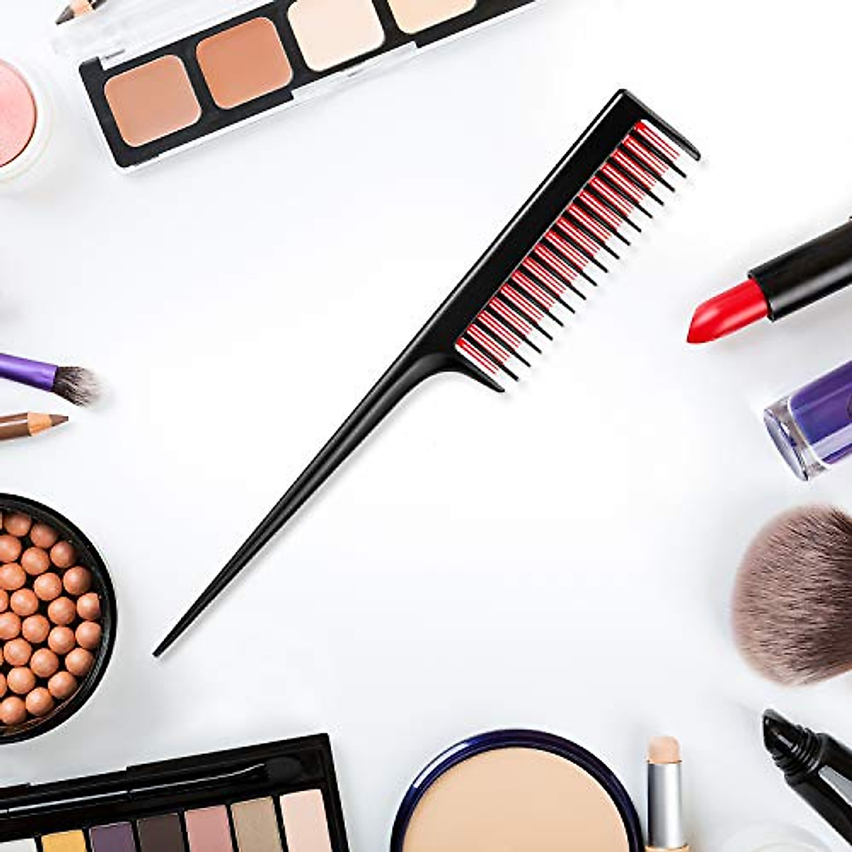 3 Piece Triple Teasing Comb, Rat Tail Combs for Women, Tool Structure Tease Layers Rattail Comb, Rat Tail Comb for Back Combing Root Teasing, Adding Volume, Evening Styling (Black and Red)