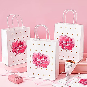 80 Pcs Thank You Gift Bags with Handles Pink Paper Bags for Small Business 8 x 4 x 10 Inch Small Paper Bags with Handles Retail Bags Thank You Bags for Boutique, Business, Wedding Favors, Gifts