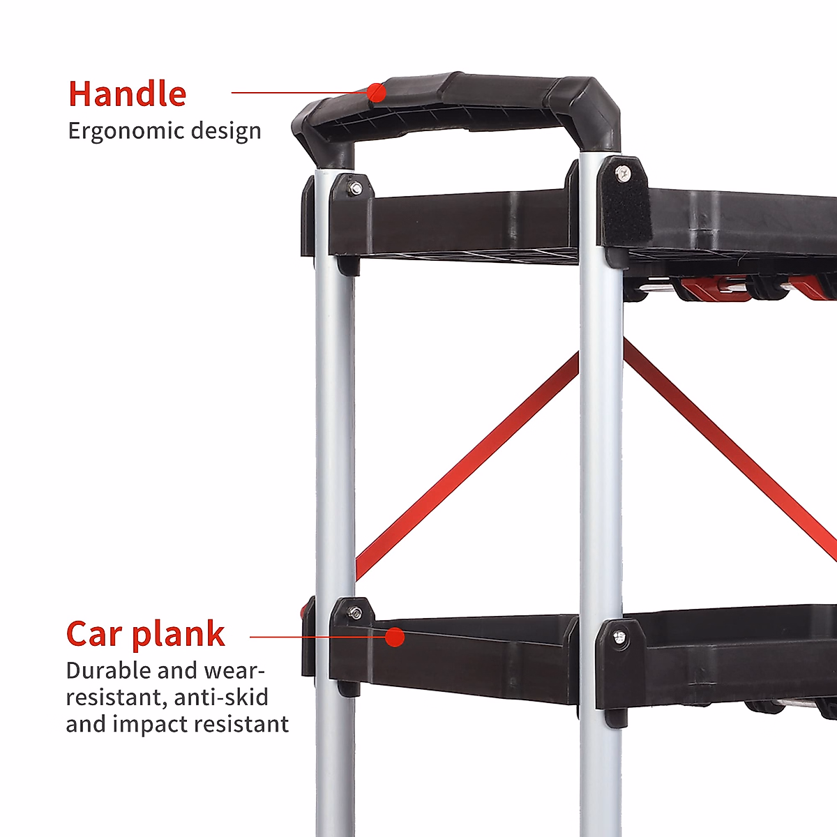 lesolar Portable Folding Service Cart - 3 Tier 150LBS Capacity - Rolling Cart Utility Cart Foldable Cart with Wheels for Warehouse Home, Black
