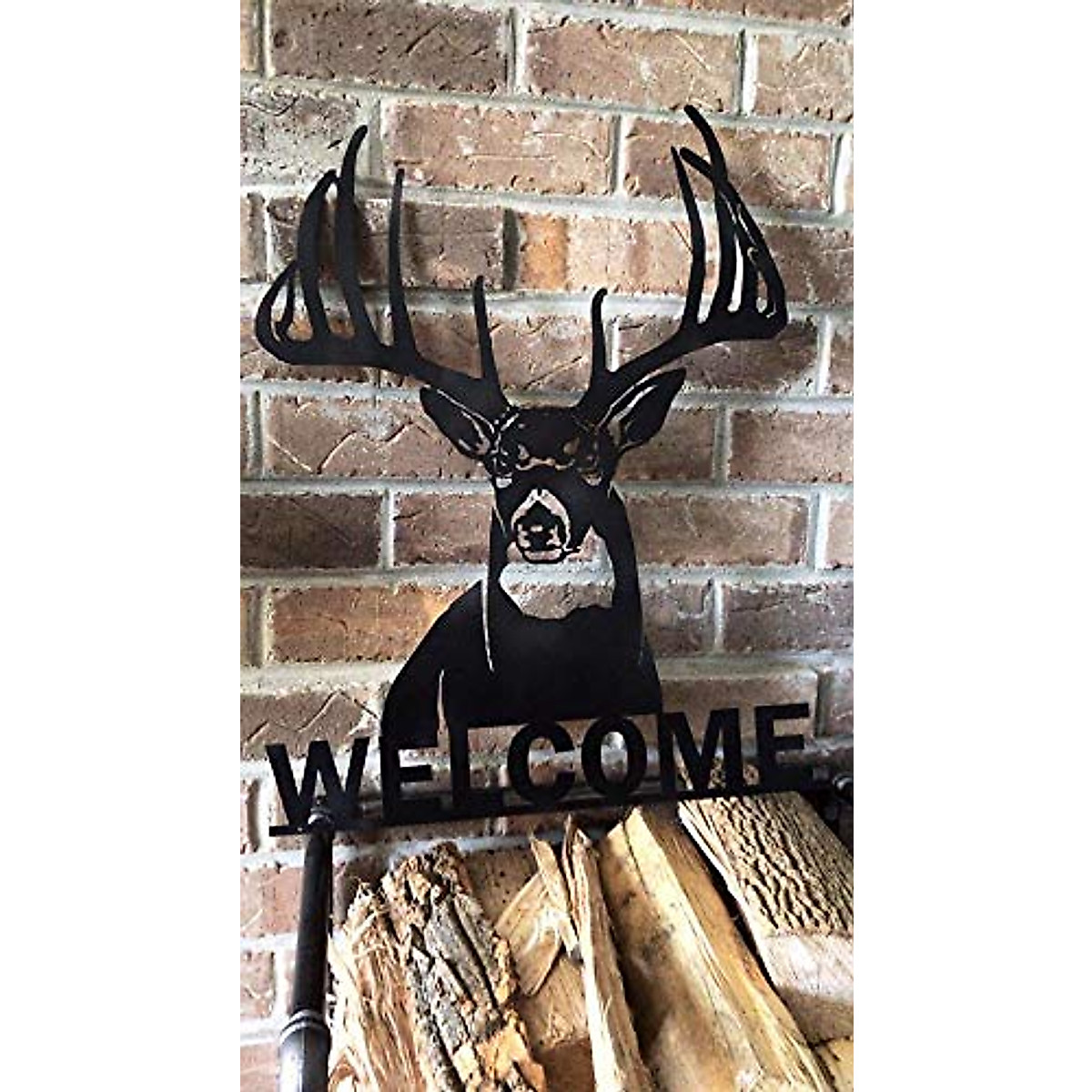 Welcome Whitetail Deer Buck Metal Wall Art Sign | Laser Cut | Black | Home Cabin Decor | Big Game Steel