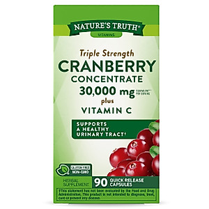 Cranberry Concentrate Capsules 30,000mg | Plus Vitamin C | Non-GMO & Gluten Free Supplement | Triple Strength Support Pills | by Nature's Truth