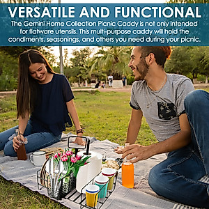 Gemini Home Collection Picnic Caddy, Outdoor Picnic Condiment Organizer, and Flatware Utensil Caddy, Silverware Condiment Organizer Suitable for Dining, Entertaining, Picnics, Kitchen