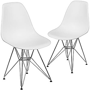 Flash Furniture 2 Pack Elon Series White Plastic Chair with Chrome Base